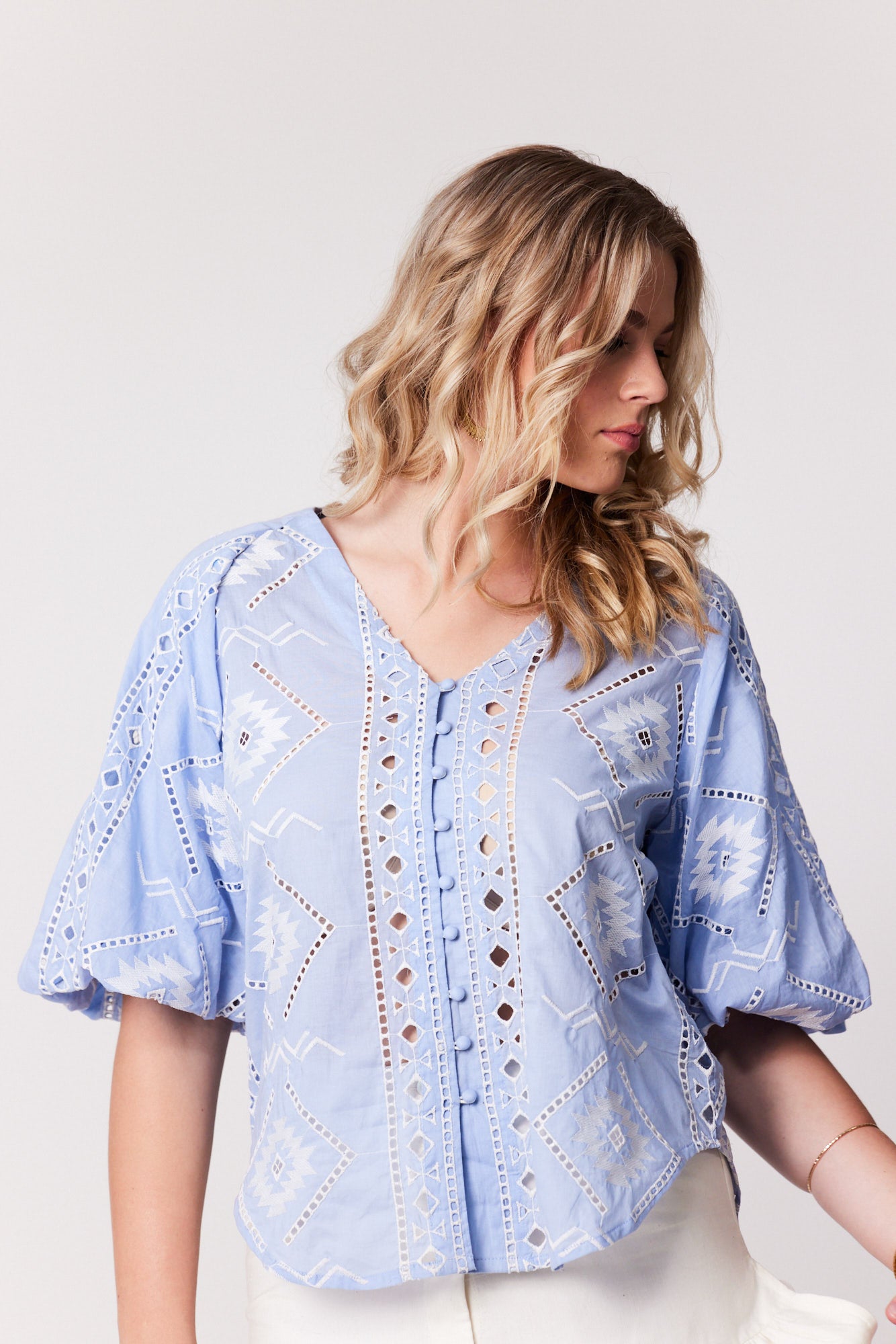 Aurora Blouse - sky embroidered – Libertine The Label